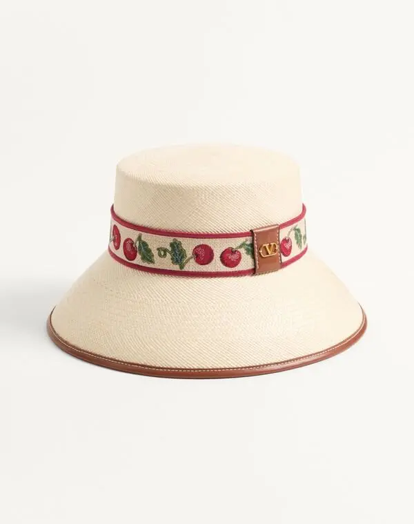 Valentino Garavani Cherryfic Straw Bucket Hat - Natural/saddle Brown