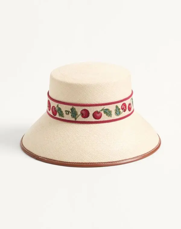Valentino Garavani Cherryfic Straw Bucket Hat - Natural/saddle Brown