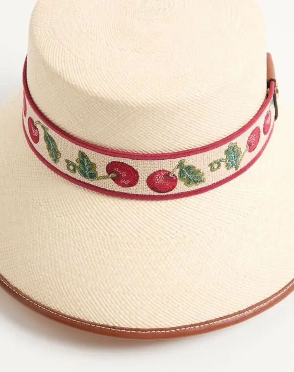Valentino Garavani Cherryfic Straw Bucket Hat - Natural/saddle Brown