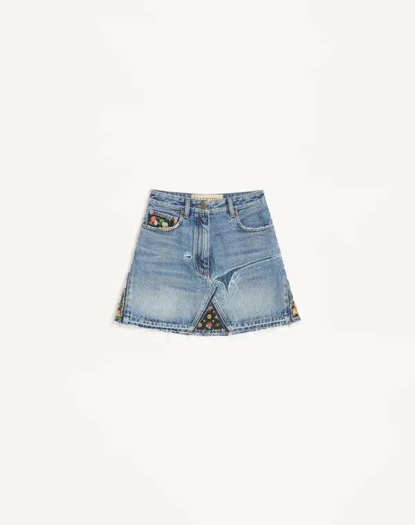 Valentino Garavani Embellished Denim Mini Skirt - Blue