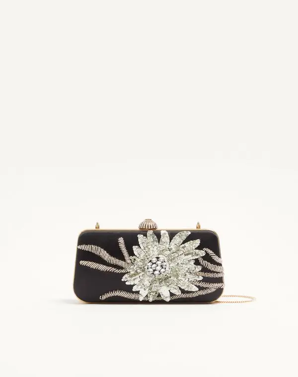 Valentino Garavani Carry Secrets Floral Embroidered Minaudiere - Black/crystal