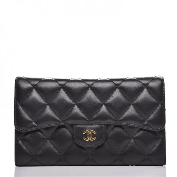 Chanel Flap Wallet Diamond Quilted Large - Black