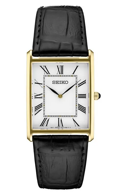 SEIKO WATCHES Essentials Tank Leather Strap Watch - Yellow Tone