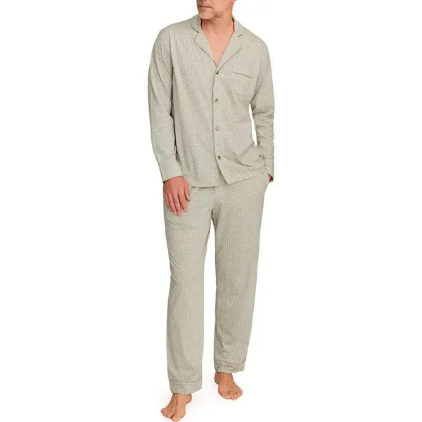 PETITE PLUME Geo Print Featherweight Pima Cotton Pajamas - Green