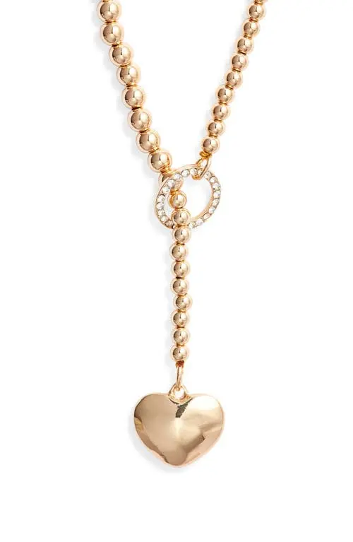 OPEN EDIT Heart Pendant Lariat Necklace - Clear- Gold