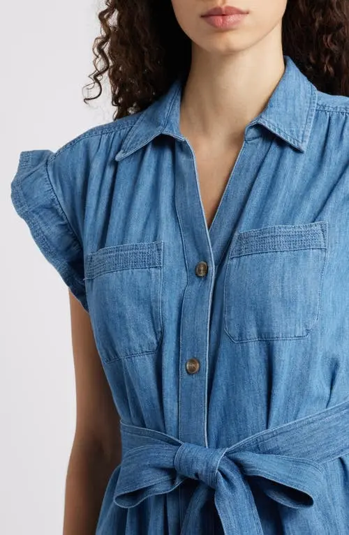 caslon denim dress Caslon Tie Waist Denim Midi Shirt Dress - Medium Wash - 55% Off