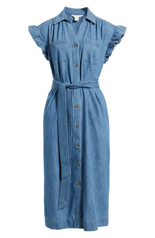 caslon denim dress Caslon Tie Waist Denim Midi Shirt Dress - Medium Wash - 55% Off