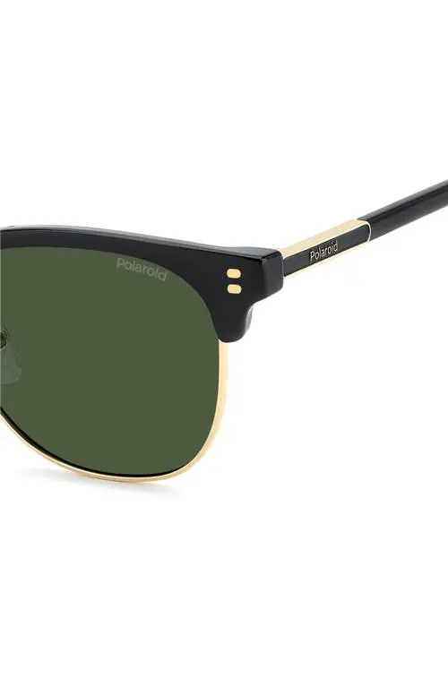 POLAROID 53mm Polarized Rectangular Sunglasses - Black Gold/green