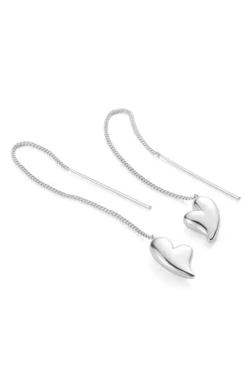 Jenny Bird Puffy Heart Threader Earrings - High Polish Silver