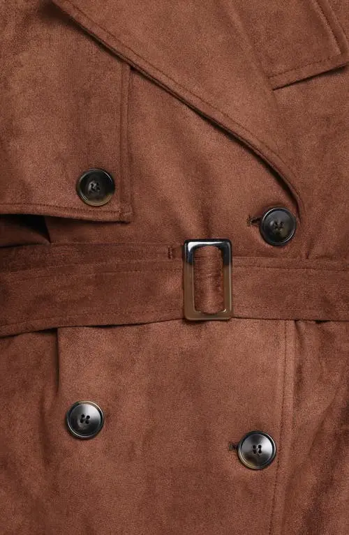 PETAL & PUP Faux Suede Trench Coat - Brown