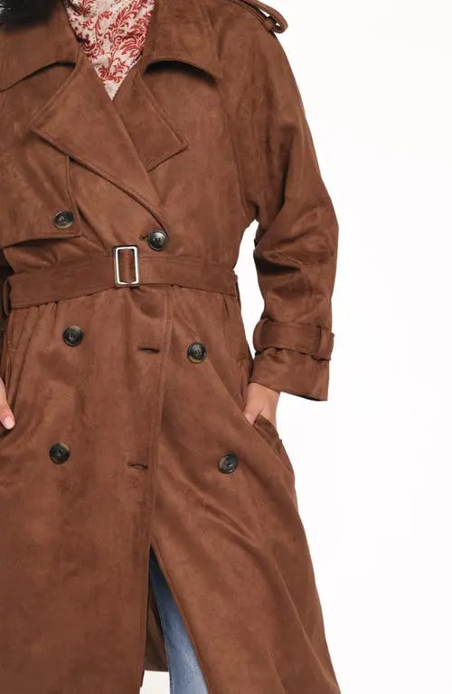 PETAL & PUP Faux Suede Trench Coat - Brown