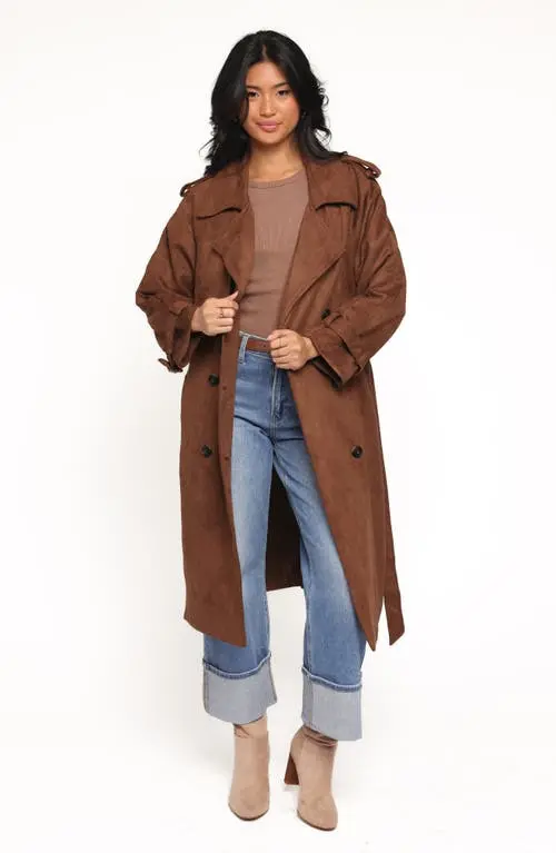 PETAL & PUP Faux Suede Trench Coat - Brown