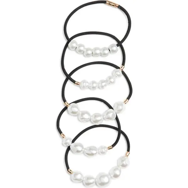 Chelsea28 Faux Pearl Ponytail Holders Set Of 5 - Black- White