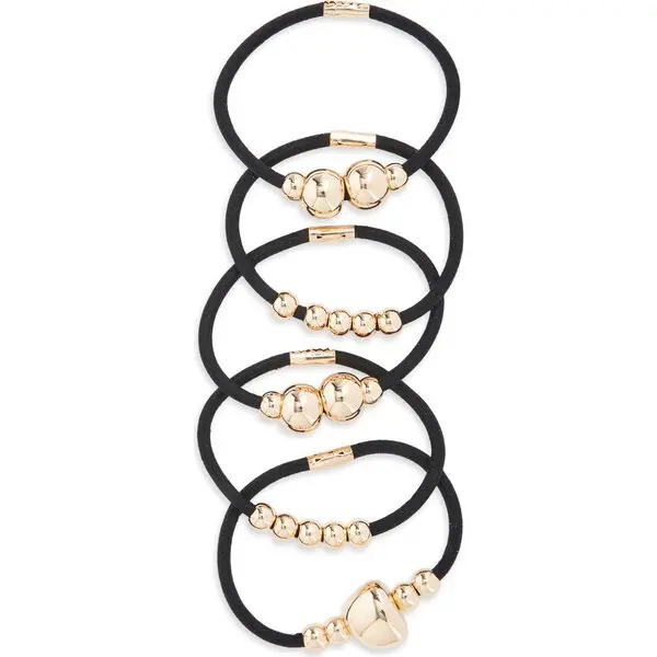Chelsea28 Beaded Ponytail Holder Set - Black- Gold