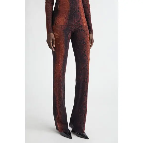 Jean Paul Gaultier Snakeskin Print Mesh Flare Pants - Brown/black