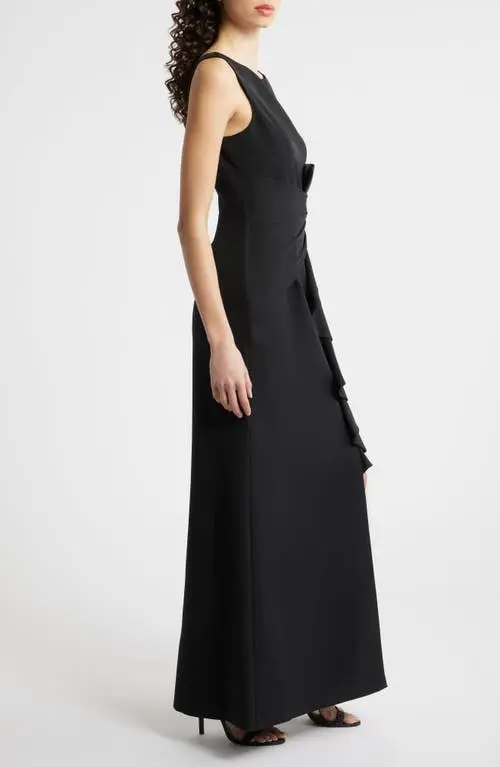 Eliza J Cascade Ruffle Sleeveless Gown - Black