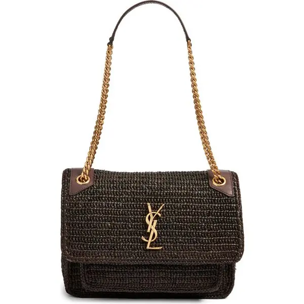 Saint Laurent Medium Niki Woven Raffia Shoulder Bag - Chocolate Truffle
