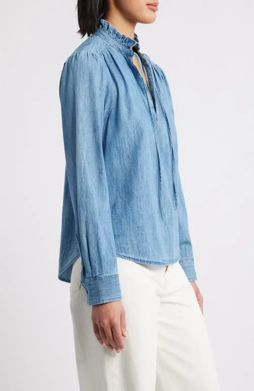 Caslon Ruffle Chambray Top - Medium Wash