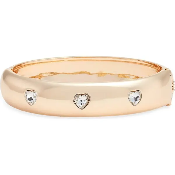 OPEN EDIT Faceted Heart Hinged Bangle Bracelet - Clear- Gold