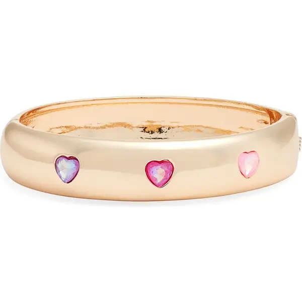 OPEN EDIT Faceted Heart Hinged Bangle Bracelet - Multi Pink- Gold
