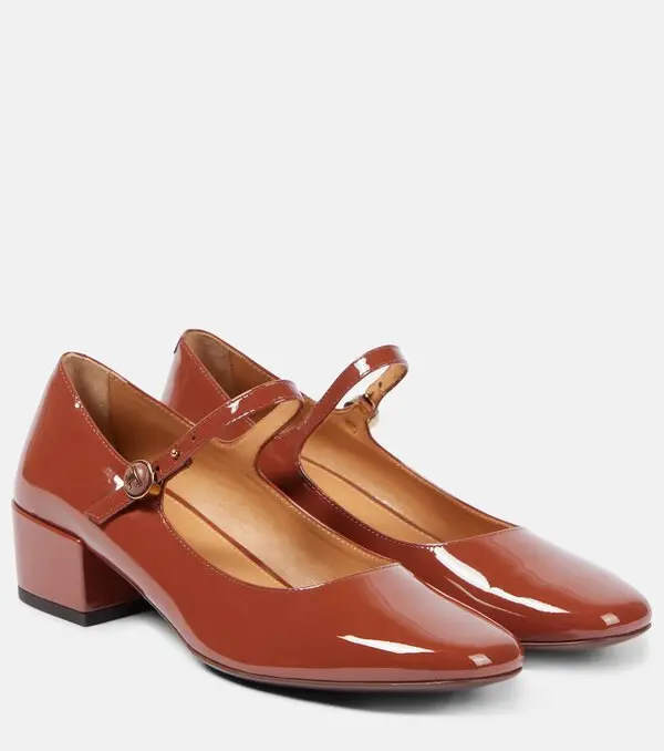 TOD'S Patent Leather Mary Jane Pumps - Brown