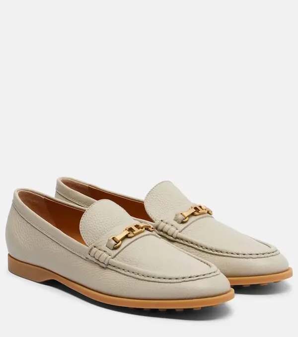 TOD'S Embellished Leather Loafers - White