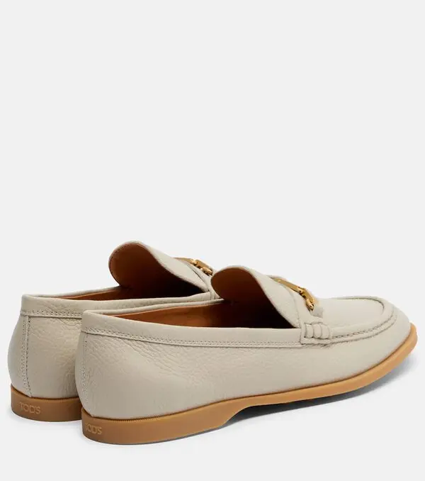 TOD'S Embellished Leather Loafers - White
