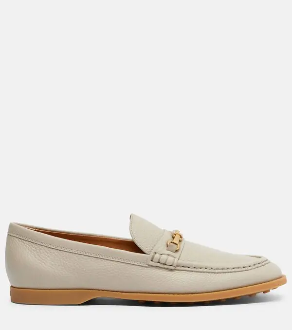 TOD'S Embellished Leather Loafers - White