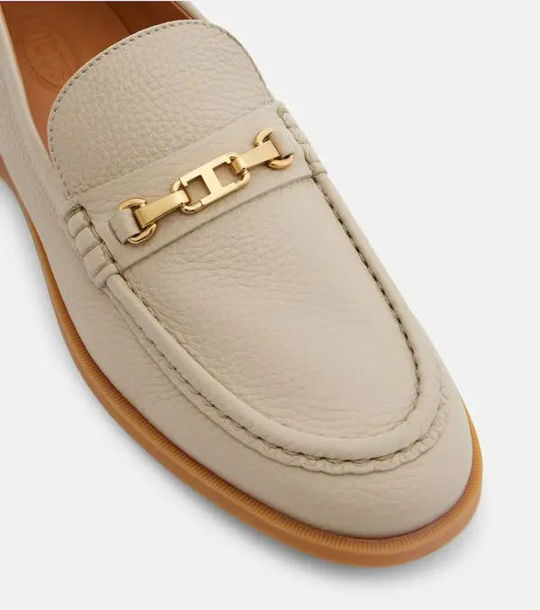 TOD'S Embellished Leather Loafers - White