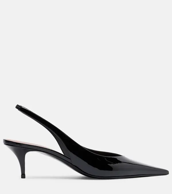 Amina Muaddi Patent Leather Slingback Pumps - Black