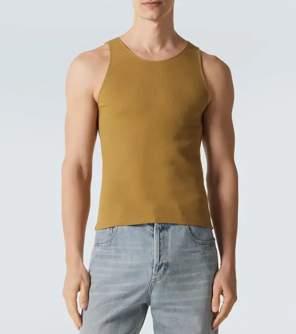 Saint Laurent Cassandre Cotton Tank Top - Beige