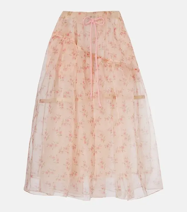 Simone Rocha Floral Tulle Midi Skirt - Pink