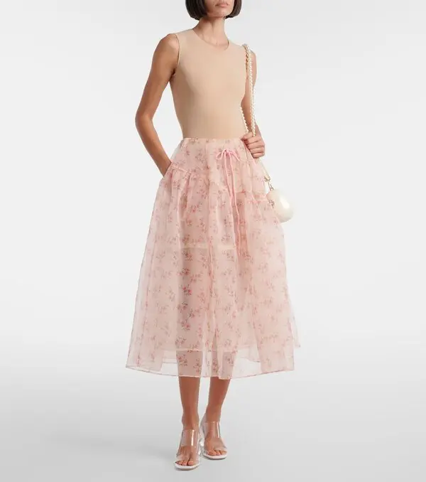 Simone Rocha Floral Tulle Midi Skirt
