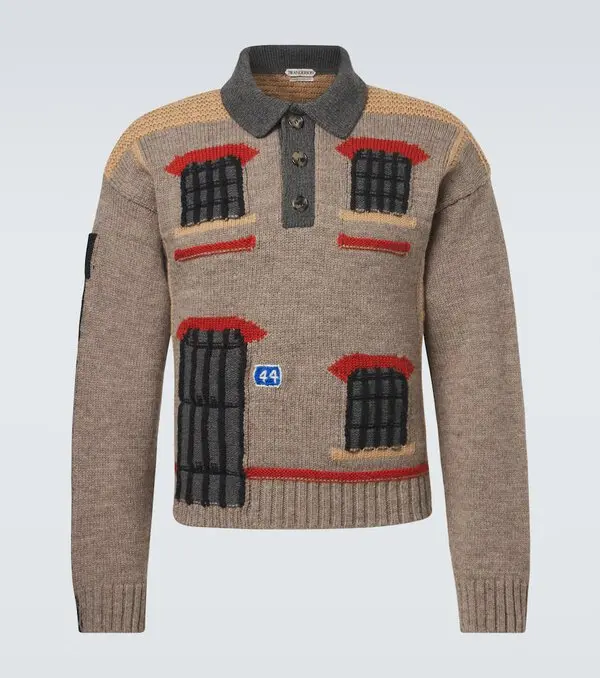 JW Anderson Embroidered Wool Polo Sweater