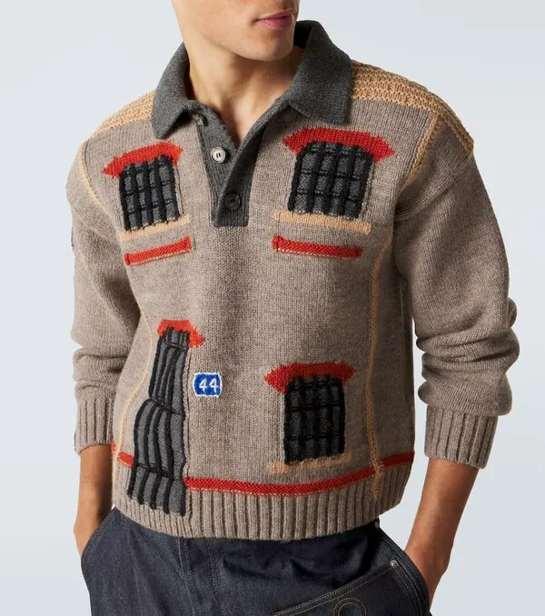 JW Anderson Embroidered Wool Polo Sweater