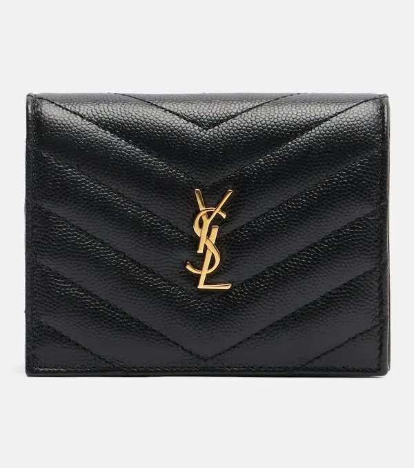 Saint Laurent Cassandre Leather Card Holder - Black