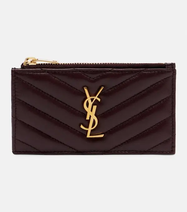 Saint Laurent Cassandre Leather Card Holder - Burgundy