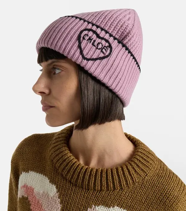 Chloé Encœur Wool And Cashmere Beanie - Pink