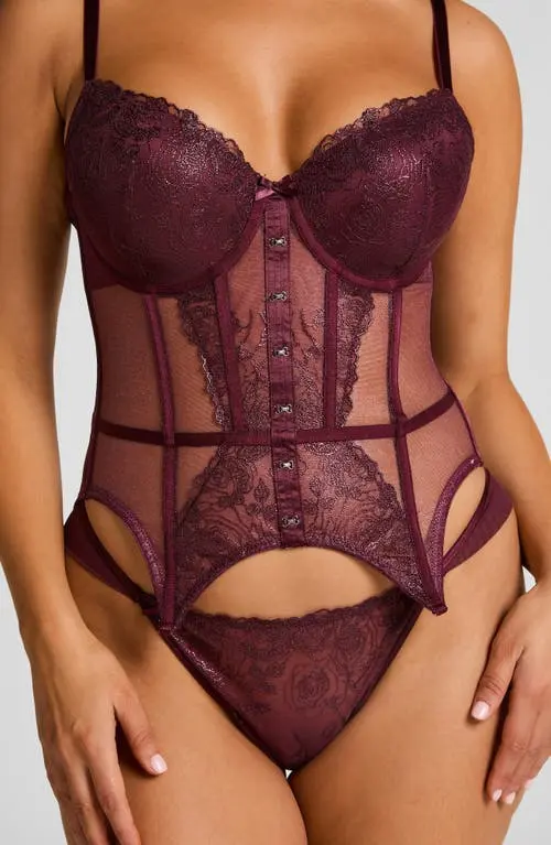 Hunkemoller Hollie Embroidered Underwire Bustier With Garter Straps - Fig