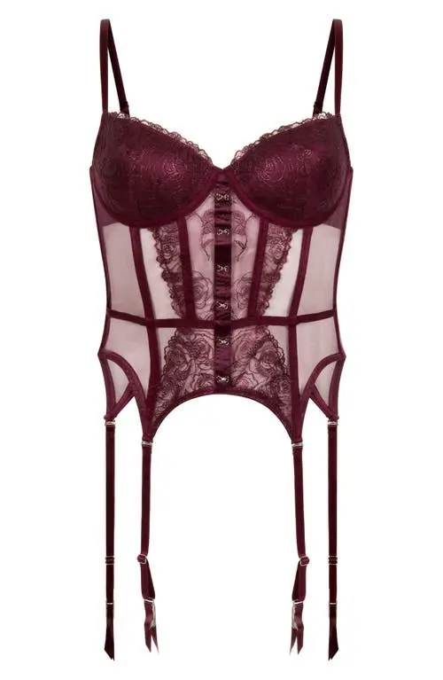 Hunkemoller Hollie Embroidered Underwire Bustier With Garter Straps - Fig