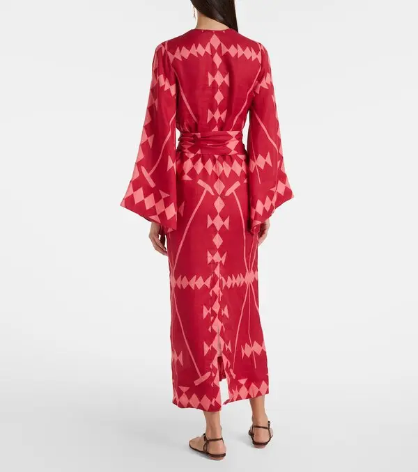 Johanna Ortiz Printed Linen Maxi Dress - Red