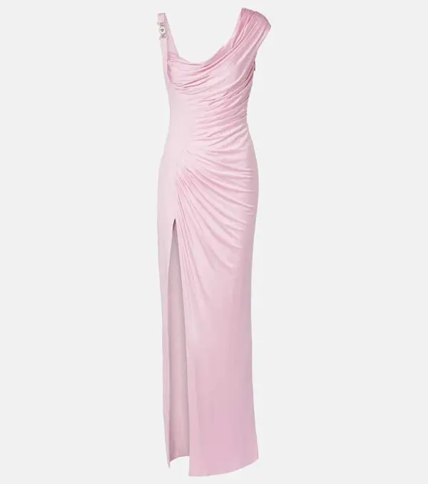 Versace Draped One-shoulder Ruched Gown - Pink