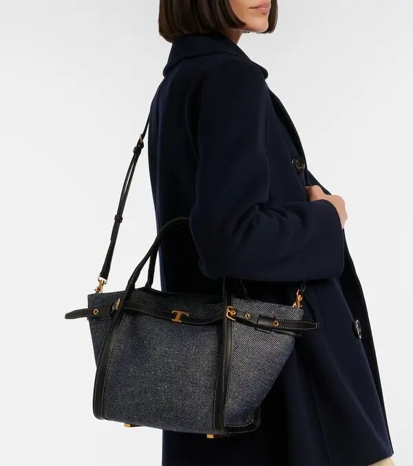 TOD'S Small Leather-trimmed Denim Tote Bag