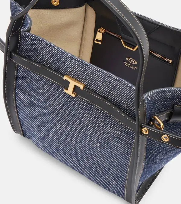 TOD'S Small Leather-trimmed Denim Tote Bag