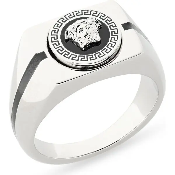 Versace Enamel Medusa Signet Ring - Palladium/black