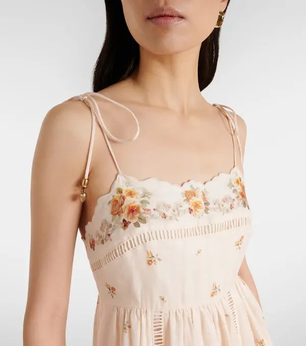 Zimmermann Patience Floral Linen Midi Dress - White