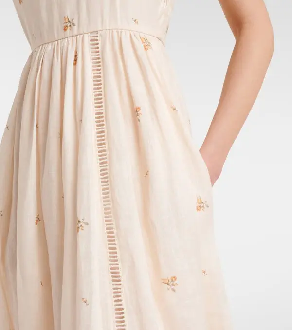 Zimmermann Patience Floral Linen Midi Dress - White