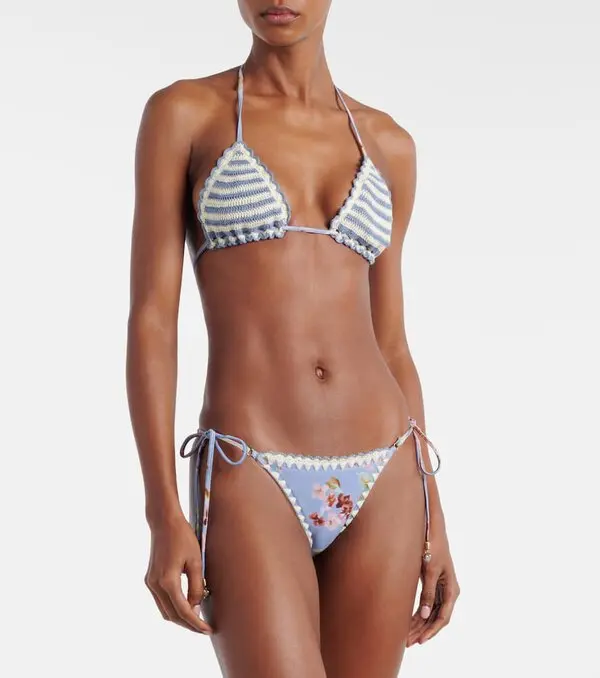 Zimmermann Awaken Floral Crochet Bikini Top - Blue