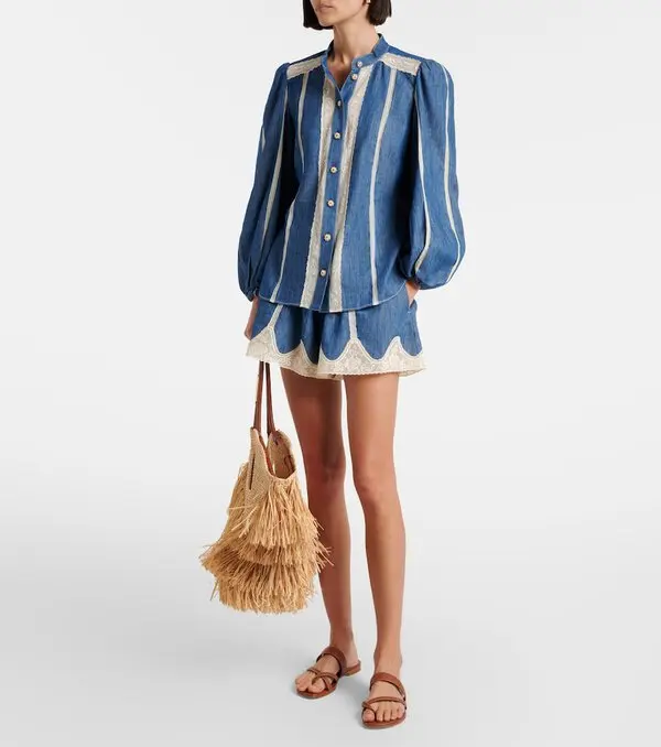 Zimmermann Awaken Lace-trimmed Denim Shirt - Blue