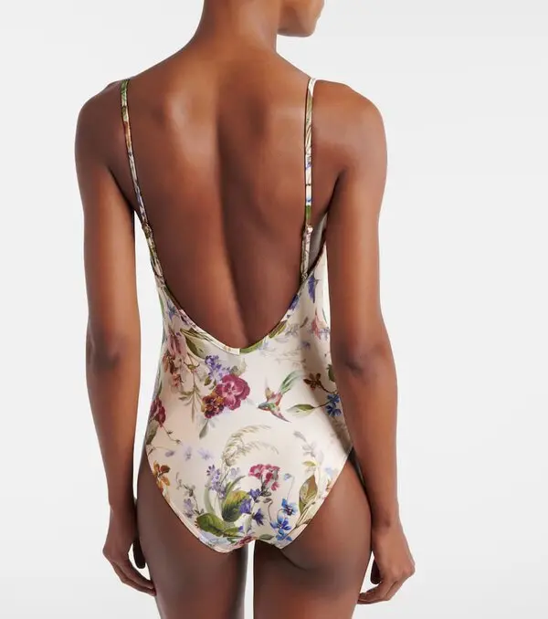 Zimmermann Patience Floral Gathered One Piece Swimsuit - Beige